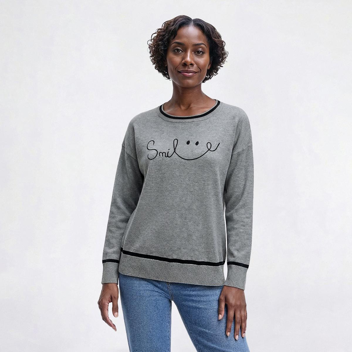 Click here for Womens Rio & Rian Long Sleeve Smile Smiley Face Sw... prices